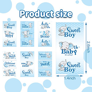 90 Pcs Elephants Candy Bar Wrappers Elephants Baby Shower Sticker Chocolate Label Bar Stickers Mini Candy Bar Miniatures Wrappers for Sprinkle Birthday Boy Girl Baby Shower Birthday Decor (Blue)