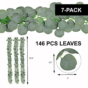 ROXXY GREEN DECOR - Artificial Eucalyptus Garland (7pcs 42Ft) - Greenery Bulk Vines Faux Silver Dollar Eucalyptus Leaves Strands for Wedding, Party, Garden, Home and Wall Decoration