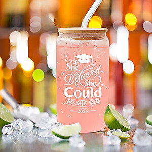 Graduation Gifts - Graduation Gifts for Her 2024 - Class of 2024 - She Believed She Could So She Did - Graduation College Student Gifts New Job Gift Congratulations Gifts - 18oz Glass Coffee Cup