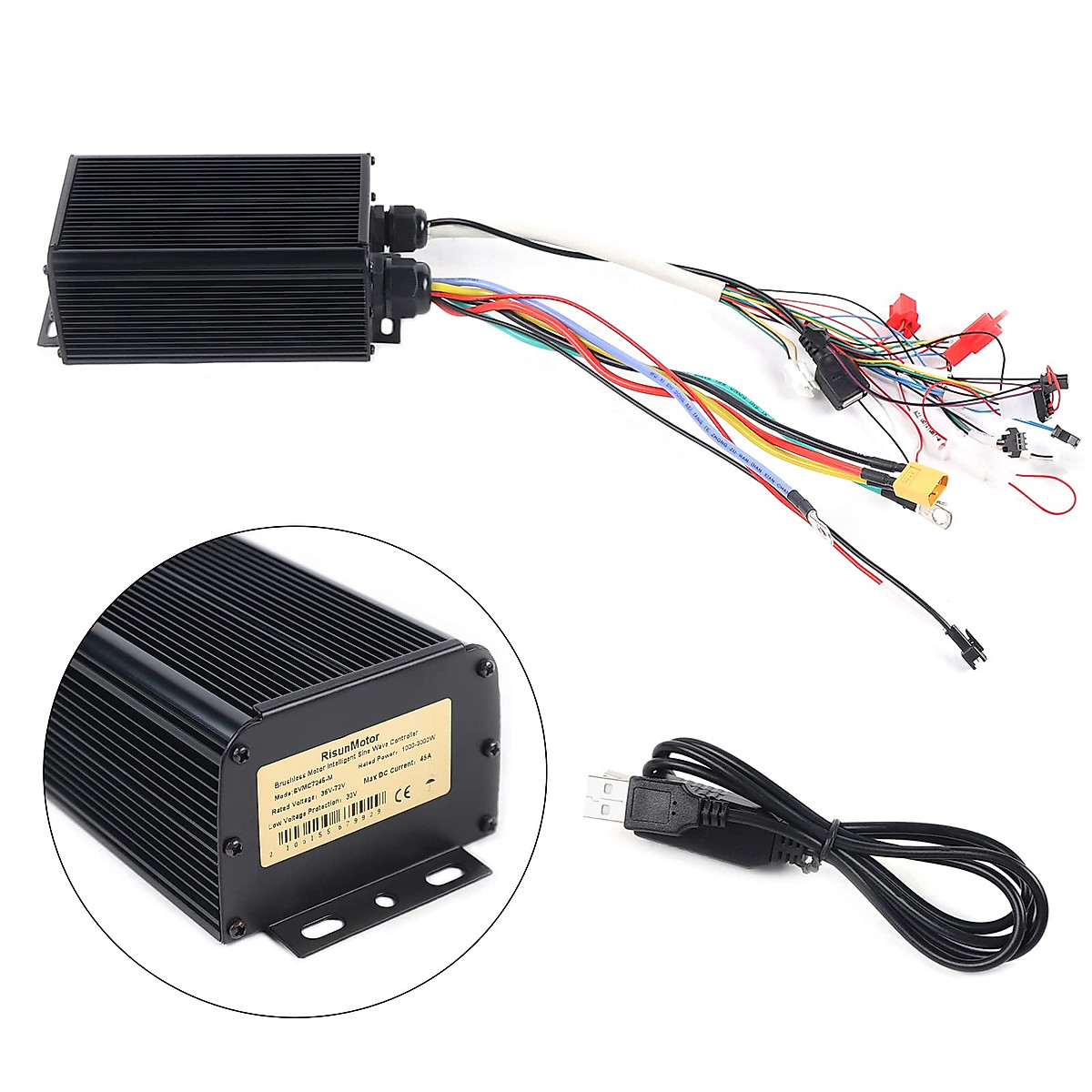 ZAWAYINE E-Bike Electric Bicycle Sine Wave Sabvoton Controller 45A 36-72V 1000-2000W, Ebike Controller Kit