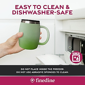 FineDine Double-Wall Stainless Steel, Drinking Cup, Coffee Mugs with Spill-Resistant Lids, Comfortable Handle for Hot & Cold Drinks, Shatterproof Coffee Cups, 14 Ounces