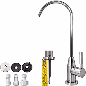 Drinking Water Faucet 100% Lead-Free Kitchen Water Filter Faucet Brushed Finish Cold Water Bar Sink Faucet for Water Purifier Filter Filtration System, 1/4-inch Tube, Stainless Steel