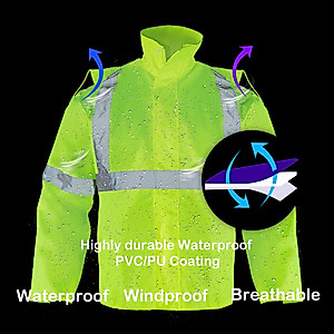 VENDACE Hi Vis Reflective Rain Jacket Suit and Pants for Men Waterproof Class 3 High Visibility Safety Rain Gear Raincoat(L/XL)