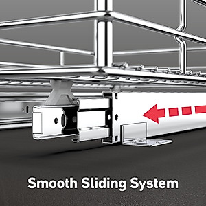Mount Walker Pull Out Cabinet Organizer(14" W x 21" D), 2 Tier Slide Out Cabinet Shelves with Wood Handle, Sliding Drawer Pull Out Storage Shelf for Cabinet, Chrome