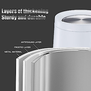 BRIEFHUMAN Household Swing White Bathroom Trash Can，Brushed Stainless Steel，10 L/3 Gallen，Garbage Can with Flipping Lid， for Indoor or Commercial Use, Kitchen,Modern，Living Room,Bedroom