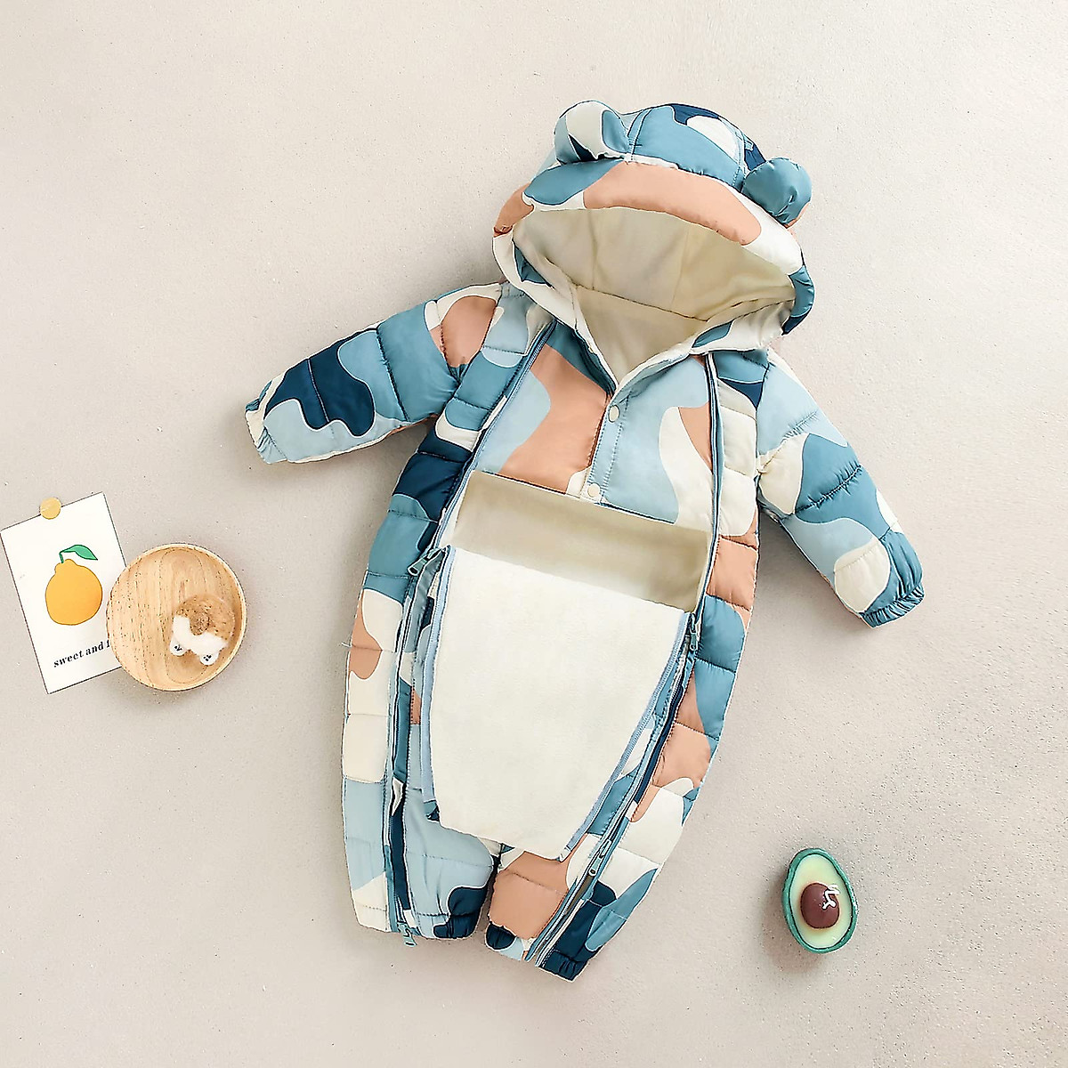 JunNeng Baby Toddler Thicken Fleece Lined Romper Snowsuit with Boots,Winter Cartoon Snow Wear Jumpsuit Outfit,Green Camo 3-6M