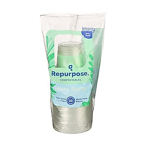 Repurpose Compostables Plant-Based Clear Cold Cup, 12 Ounce Party Cups, 20 Cups