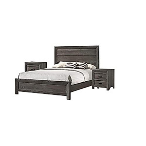 Rustic Style Grayish Brown 3pc King Size Bed Nightstand Set Solid Wood Master Bedroom Furniture