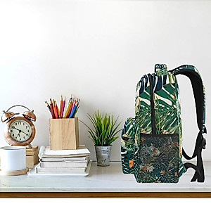 Oarencol Tropicalsummer Hawaiian Flower Palm Leaves Orange Floral Backpacks Bookbags Daypack Travel School College Bag for Womens Girls Mens Boys Teens