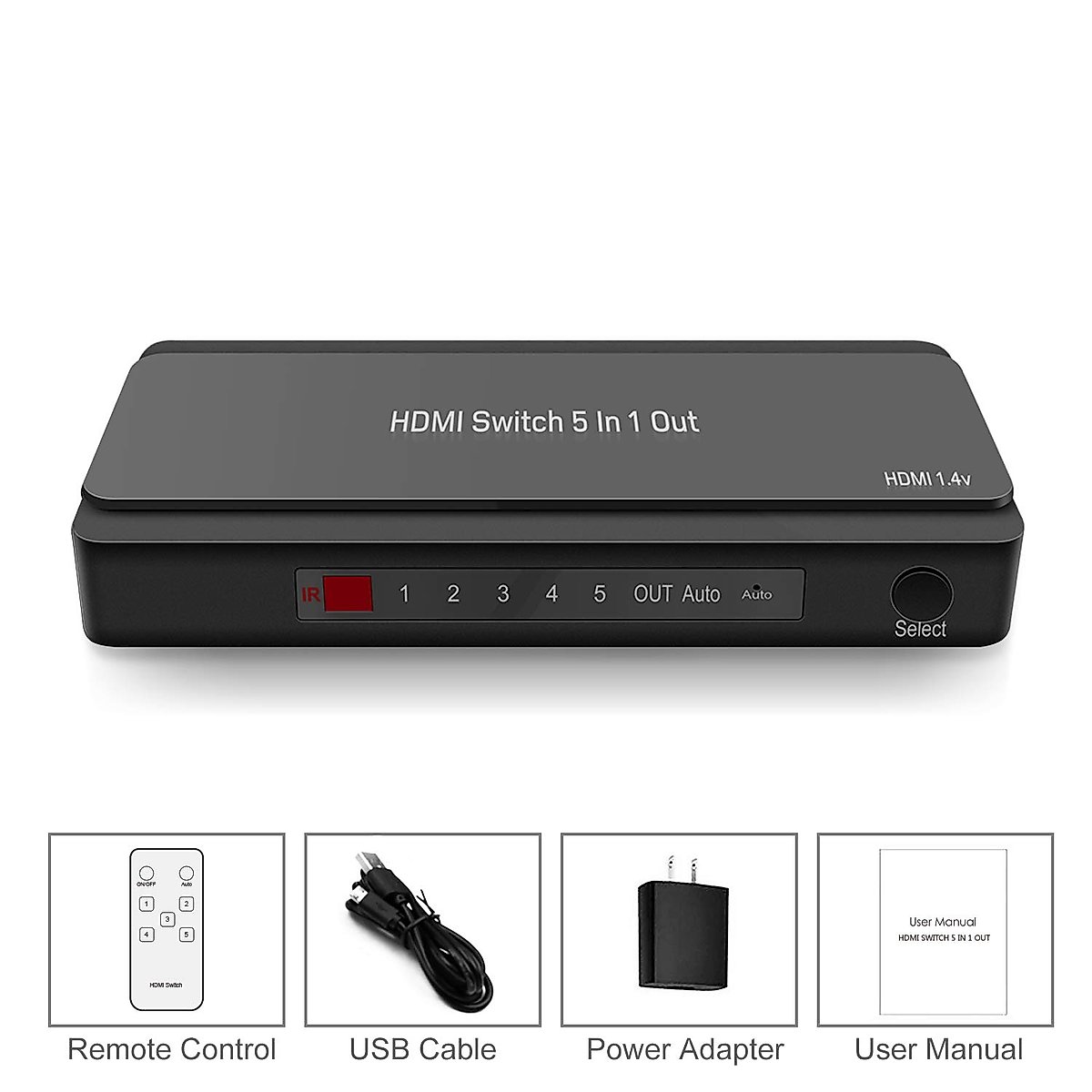 RuiPuo 5Por tHDMI Switcher, HDMI Selector 5 in 1 Out with PIP Function and IR Wireless Remote Control for Fire Stick, Xbox, PS3/4, Roku, Apple TV and DVD Players ect Support 4K, 3D Ultra HD