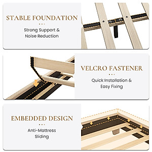 SHA CERLIN Upholstered King Size Bed Frame with Adjustable Headboard, Stable Mattress Foundation, Strong Back-Support, No Box Spring Needed, Beige