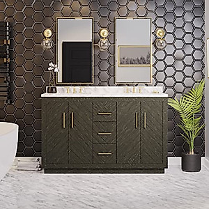 Kitchen Bath Collection Peyton 60-inch Double Bathroom Vanity (Carrara/Dark Oak): Includes Dark Oak Cabinet with Stunning Carrara Marble Countertop and White Ceramic Sinks