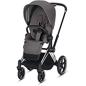 Cybex Priam 3 Complete Stroller, One-Hand Compact Fold, Reversible Seat, Smooth Ride All-Wheel Suspension, Extra Storage, Adjustable Leg Rest, Manhattan Grey with Chrome Black Frame