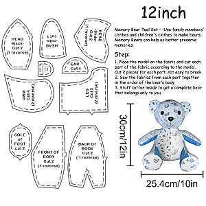 Memory Bear Template Ruler Set with Instructions, Memory Bear Sewing Patterns Template, Acrylic Quilting Template Cutting Set for Sewing Bear Pattern Template Home Sewing Art Craft (10 PCS (12 inch))
