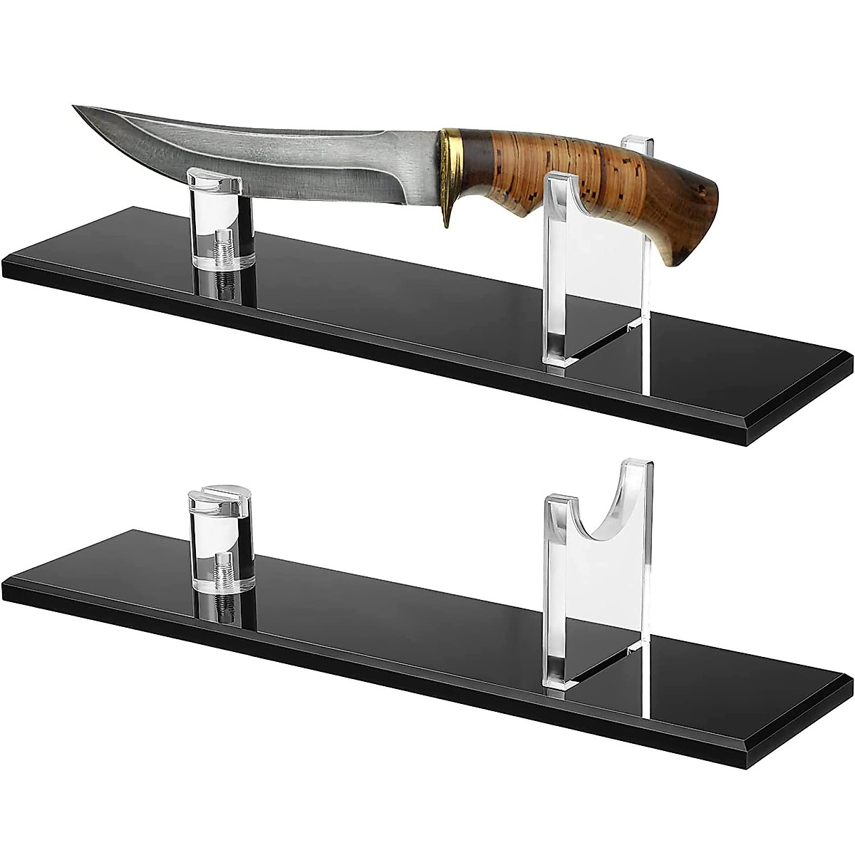 2 Pcs Knife Display Stand Acrylic Knife Stand Collection Display Stand Holder, Desktop Knife Display, Single Knife Holder for Home Decor (Black-2Pcs)
