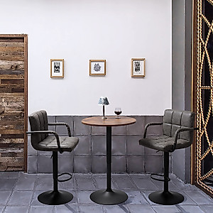 Finnhomy Bar Stools Set of 2 Counter Height, Swivel Barstools with Armrest and L Shape Thicken Cushion Back, Height Adjustable Modern Bar stools for Kitchen, Vintage Leather, Retro Grey