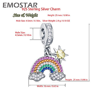 EMOSTAR Reflexions Rainbow Cloud and Sun with Colorful CZ Dangle Charms,925 Sterling Silver You Are My Sunshine Pendant Bead fits First Mothers Day Bracelet, Gift for Lover/Women