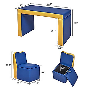 kinbor Kids Leather Sofa Armchair Compact Design Multifunctional 2in1 Children's Armchair Padded Table and Chair Set with Storage for Girls and Boys 3 Piece Kids Furniture Set No Assembly Required