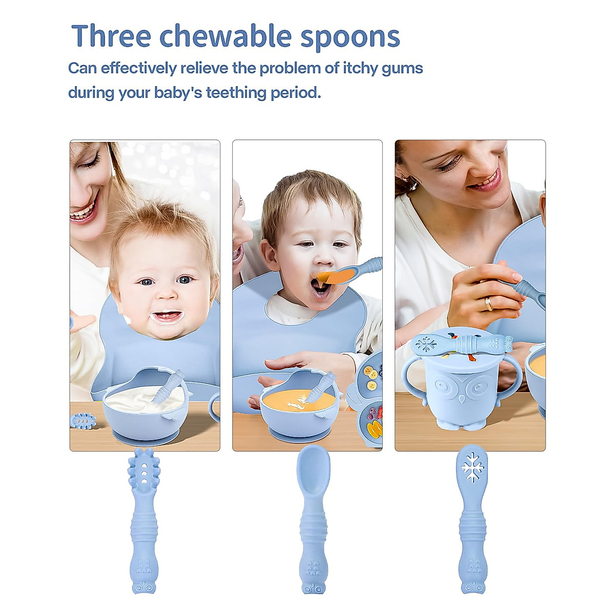 10Pcs Silicone Baby Feeding Set - Baby Led Weaning Supplies-Toddler Utensils with Baby Plates and Bowls with Suction, Bibs, Straw Cup,Baby Spoons Forks,- Ideal for Baby Self Feeding 6+ Months
