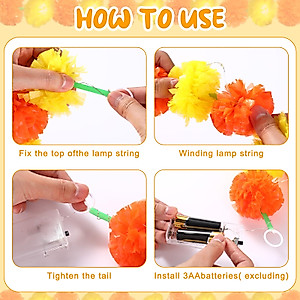 Hotop 39 Pcs Day of the Dead Decor Set Altar De Ofrendas Marigold Garland String Lights Dia De Los Muertos Table Runner Mexican Party Banners Skull Hanging Swirl Monarch Butterfly (Orange and Yellow)