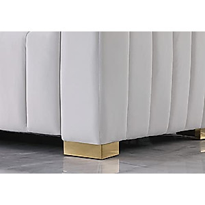 kevinplus 62.6'' Loveseat Chesterfield Sofa Couch for Living Room, Velvet Modern 2-Seat Upholstered Sofa Couch for Apartment Bedroom Dorm Office, Strong Gold Metal Legs, 2 Pillows, White