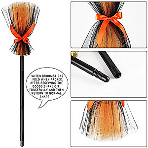 2 Pieces Halloween Witch Broom Kids Cosplay Broom Prop Plastic Broom Props for Halloween Party Costume Accessories, Orange and Purple