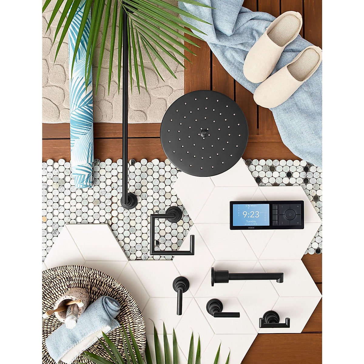 Moen TS43003BL Arris Two-Handle Wall Mount Bathroom Faucet Trim, Valve Required, Matte Black