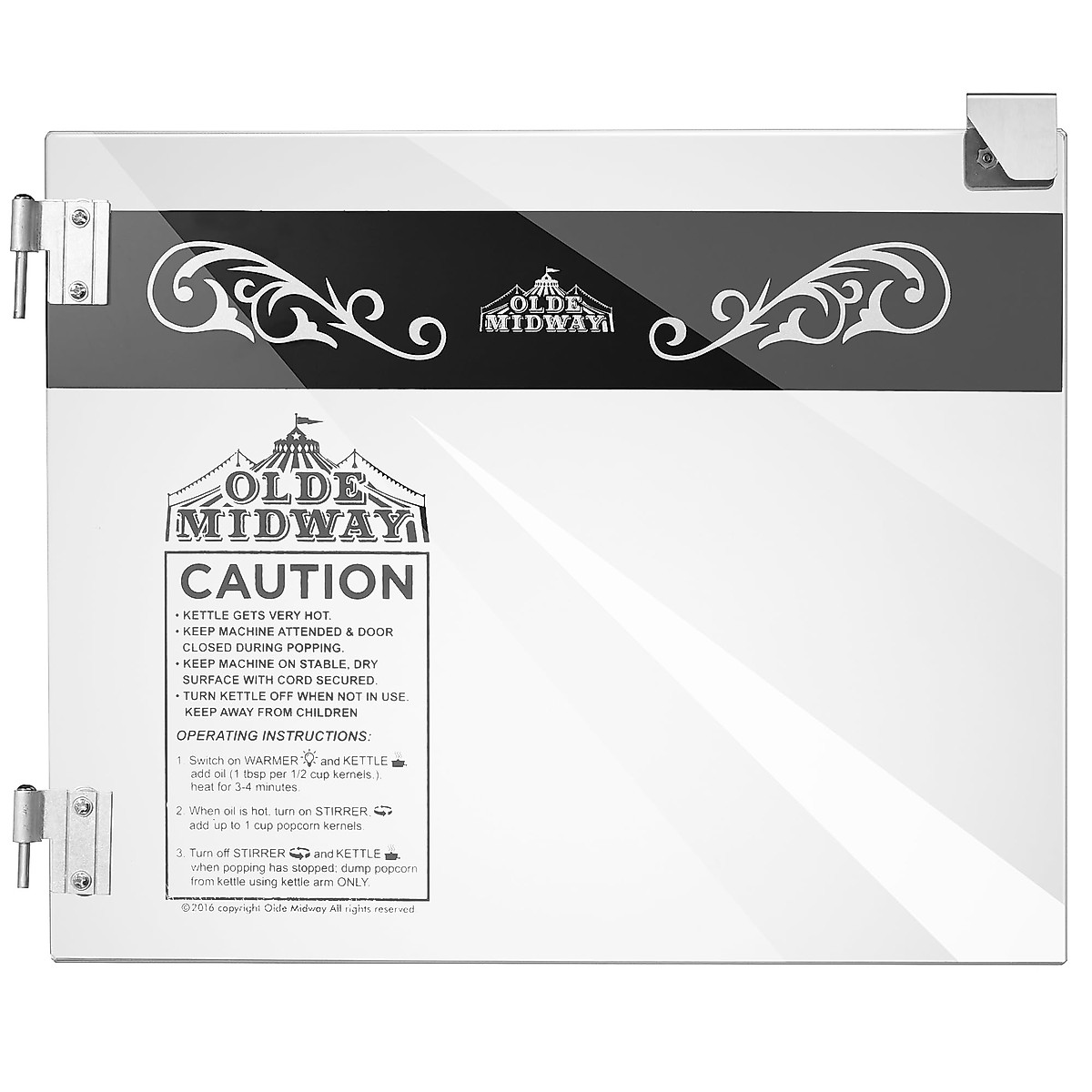 Olde Midway Popcorn Machine Door Replacement, Glass Door for 8-Ounce Commercial Popcorn Machines - Black Design