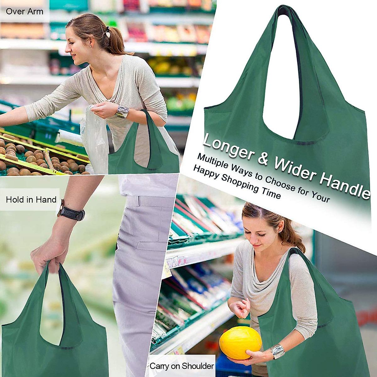 BeeGreen Reusable Bags for Shopping Machine Washable Xlarge Grocery bags Ripstop Polyester Shopping Bags, Washable, Durable and Lightweight 17 Pack