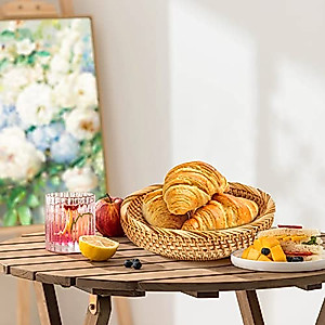 Natural Rattan Round Fruit Basket Bowls, Hand Woven Decor Serving Baskets, Wicker Storage for Dinning Room (Round Large)