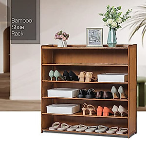MoNiBloom 6 Tier Shoe Rack Stand, Bamboo Shelf Storage Cabinet Organize for 21-25 Pairs Entryway Hallway Bedroom Living Room, Brown