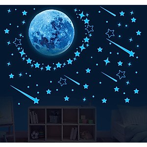 Glow in The Dark Stars for Ceiling - Glow in Moon and Stars Wall Decals for Bedroom,Starry Wall Decor for Baby Nursery Girls Boys Room