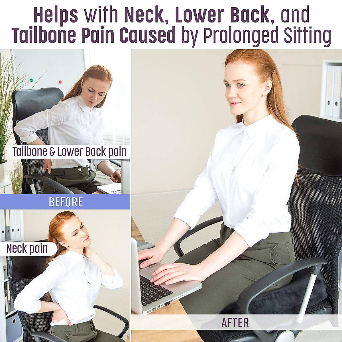 Aeris Memory Foam Seat Cushion for Office Chairs - Car Seat Cushion for Sciatica Pain - Carry Handle - Washable Cover-For Sitting Long Hours & Driving-Perfect for Truck Seats,Wheelchairs,Tailbone Pain