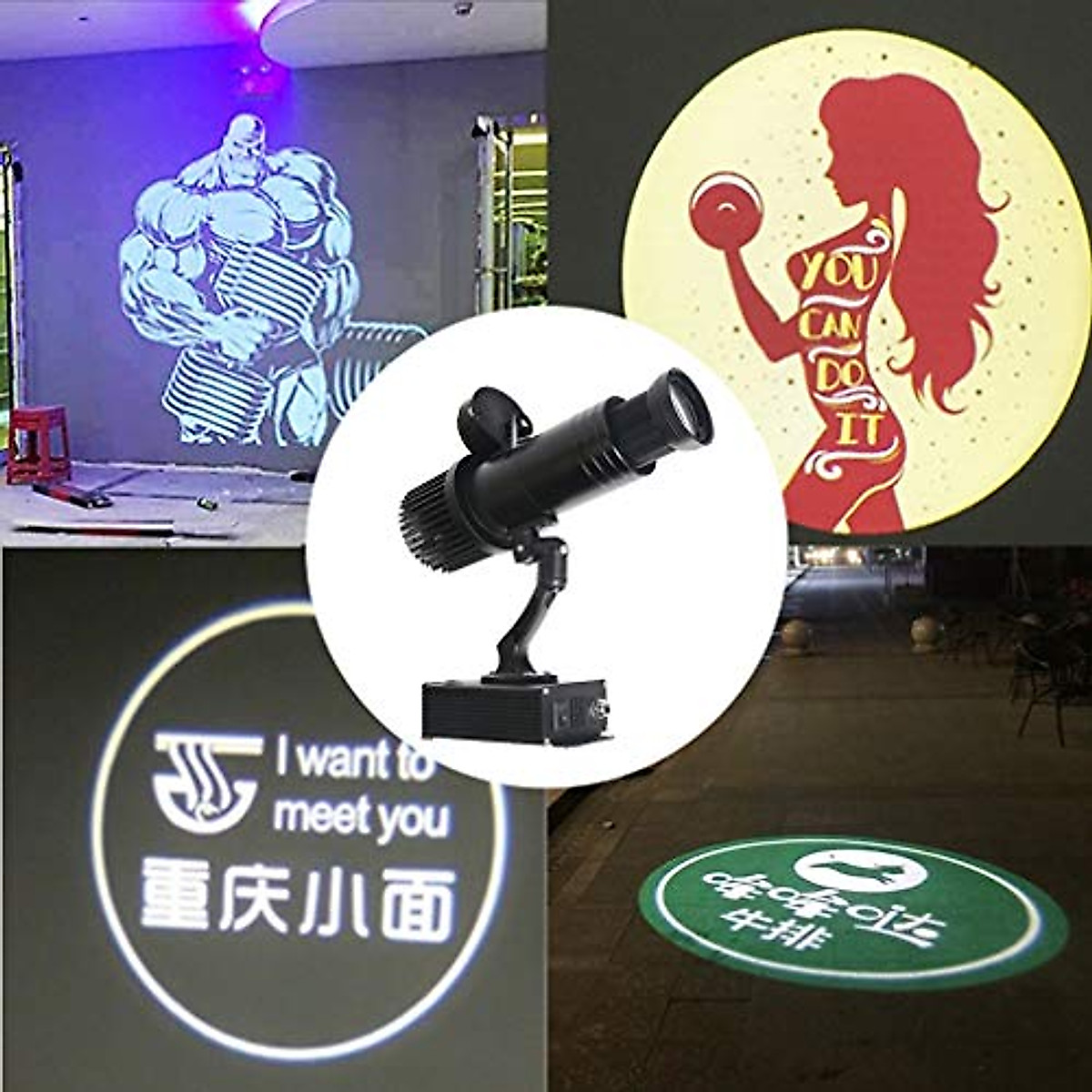 AHWZ 25W LED Custom Image GOBO Logo Projector Light with Gyrating Function& Manual Zoom&Focus Customized Gobos,Black,Indoor