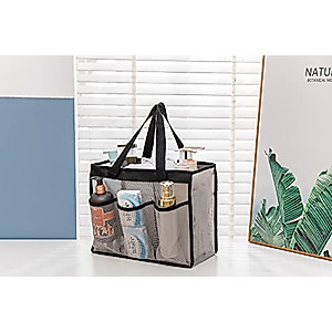 Jelier Mesh Shower Tote Caddy with separated main compartment,Portable Toiletry Bag for Bathroom College Dorm Gym Camping (black)