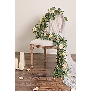 Serra Flora 6FT Artificial Flowers Eucalyptus Garland with Roses Flower Vine Greenery Hanging Plant for Wedding Party Arch Table Arrangement Indoor Outdoor Backdrop Wall Decor