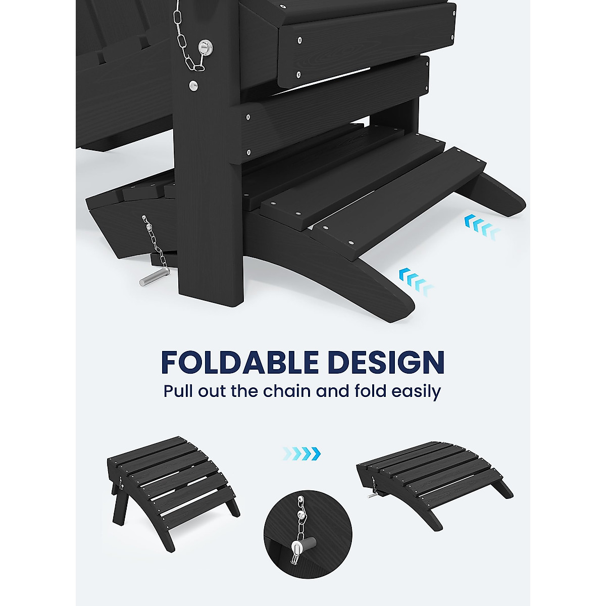 KINGYES Folding Adirondack Ottoman for Adirondack Chair, Black