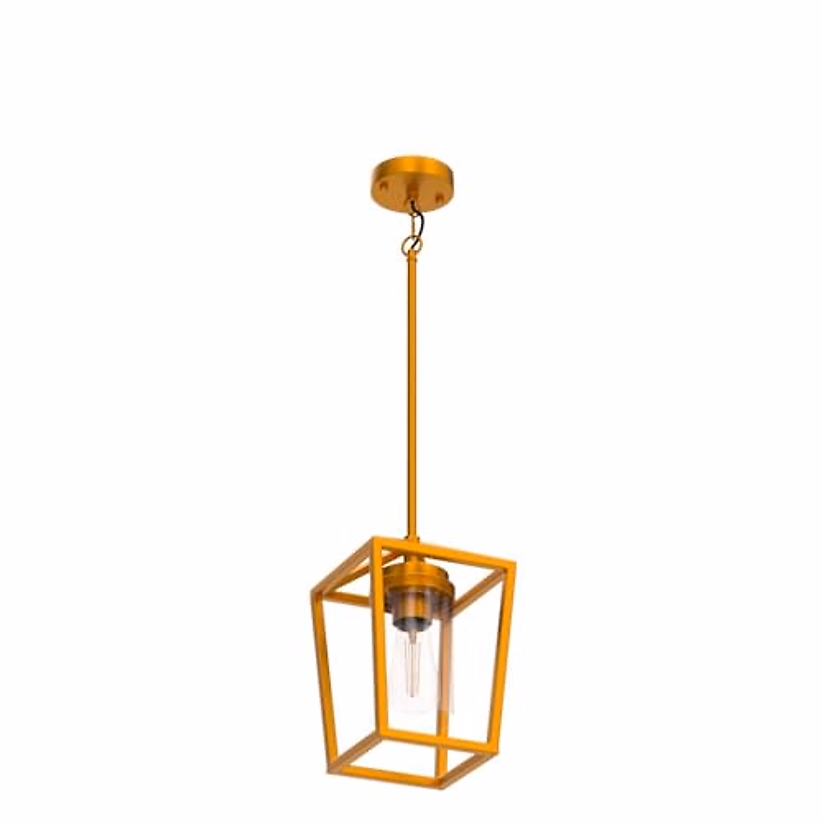 SGLfarmty 1-Light Gold Pendant Light, Farmhouse Cage Pendant Lighting Fixture for Kitchen Island, Lantern Pendant Lights Brass Finish with Glass, Modern Geometric Hanging Light for Foyer, Entryway