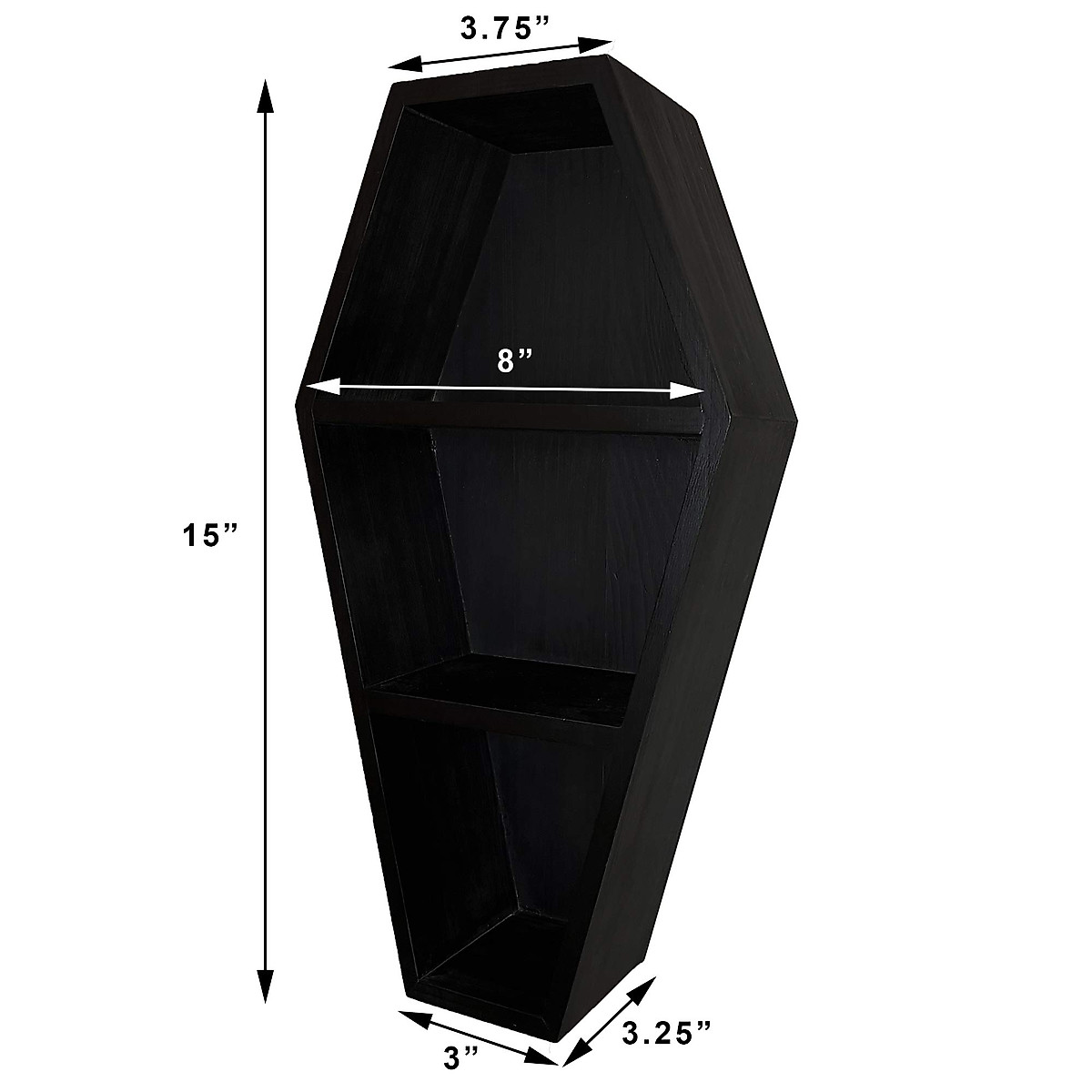 Rory's Creative Designs Coffin Shelf - Solid Pine Wood Black Floating Wall Shelves for Home Bedroom Living Room Bathroom - Spooky Gothic Decor for Witchy Horror Crystal Display - 15" Tall by 8" Wide