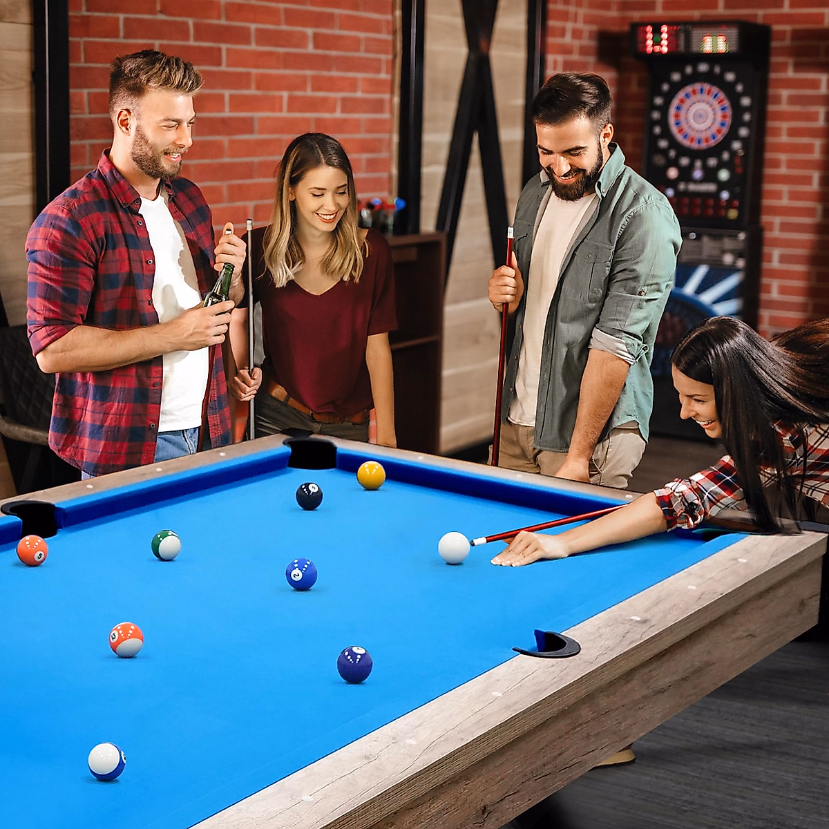 Foosball Table Soccer Arcade Games: Foosball Tables Adult Size for Home, Game Room, Bar - Competition Sized Football Table w/ 2 Balls, 2 Drink Holders