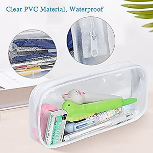 Skycase 2 Pcs Pencil Case Set, Clear Exam Pencil Bag, PVC Zipper Pen Pouch, Pencil Storage Pouch, Makeup/Toiletries Bag for Women, Portable Office Stationery Pouch for Students Adults,White,Black