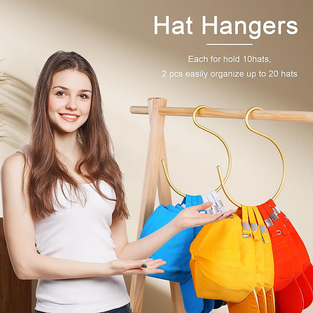 DeTii 2pcs Premium Cap-Rack, Hat-Hangers-for-Closet-Space-Saving, Sturdy-Cap-Organizer, Space Aluminium Simplistic-Hat-Organizer-Holder, Large-Capacity-20-Hats-Storage-Hat-Rack (L)