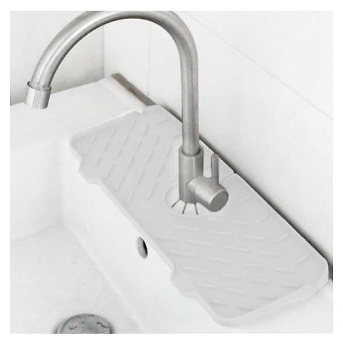 Faucet Splash Catcher, Silicone Faucet Water Catcher Mat, Drip Protector Splash Countertop, Sink Draining Pad Behind Faucet for Kitchen & Bathroom Countertop Protect, 37 * 14.5 * 1.5cm (White, 1)