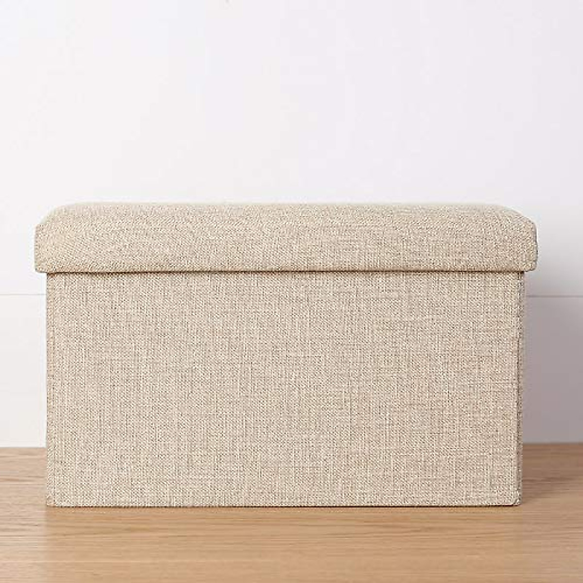 ZLY Folding Stool Storage Ottoman Polyester Fabric Linen Foot Rest Seat Clutter Collection 14"x8"x8"