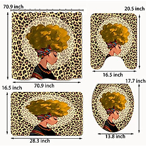 Traditional African American Woman Character Shower Curtain Sets, 4PCS Set for Bathroom Decor-1 HD Pattern Printing Shower Curtain & 3 Non-Slip Toilet Rugs and Lid Cover (Violet)