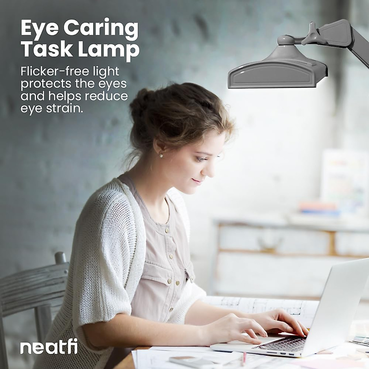 Neatfi Ultra 3,500 Lumen LED Desk Lamp, 45W, 26 Inch Wide Metal Shade, 270 SMD LEDs (Non-CCT with Clamp, Silver)