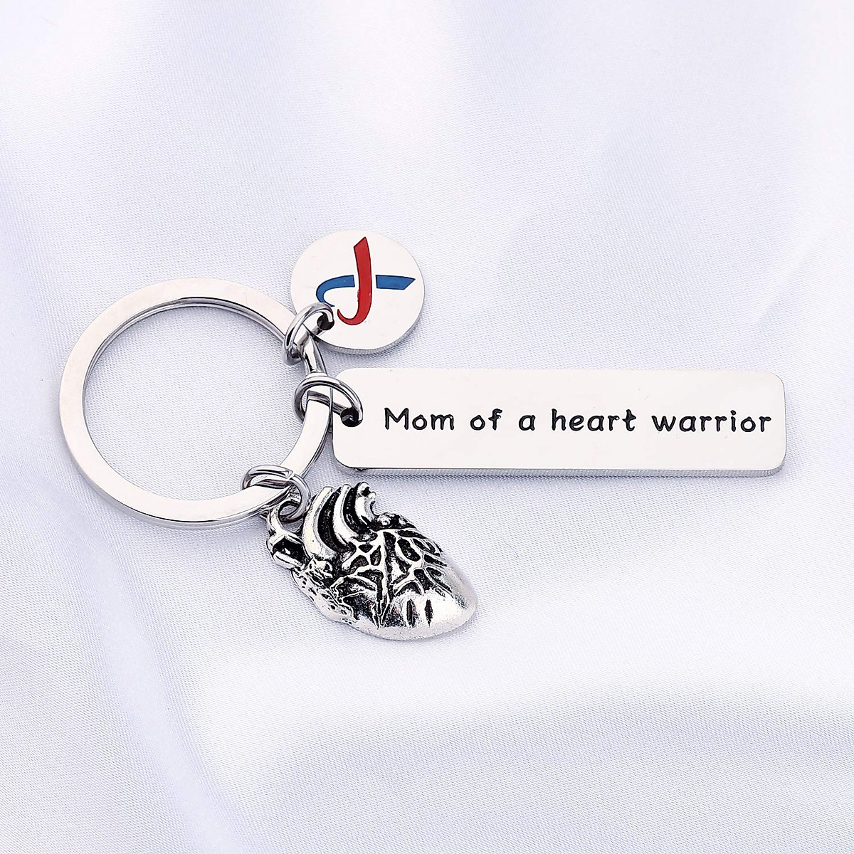 FUSTMW CHD Awareness Keychain Mom of A Heart Warrior Gifts CHD Heart Defect Recovery Gift Heart Disease Jewelry (Mom Heart Warrior ky)