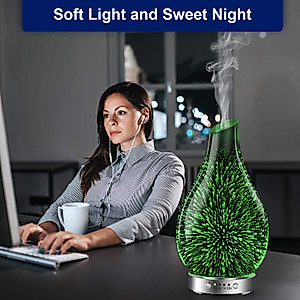 MAXWINER Essential Oil Diffusers Ultrasonic 3D Glass Aromatherapy Diffuser, Auto Shut-Off, Timer Setting, 7 Colors LED Lights Changing for Home, Office, Spa 120ml