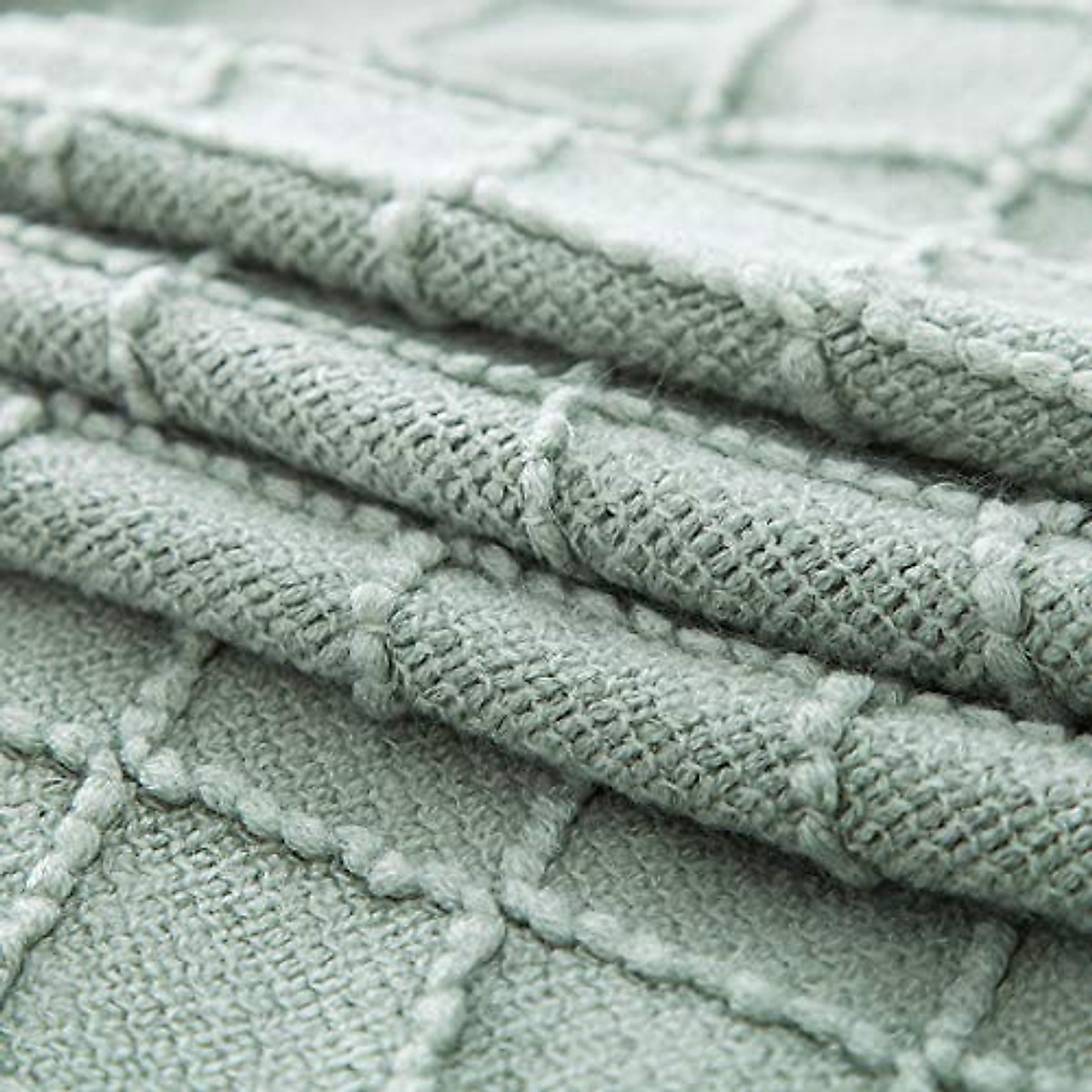 TREELY Aqua Throw Blanket with Fringe Tassels Knitted Throw Blanket Textured Solid Decorative Knit Blanket for Bed Couch, 50" x 67.7", Aqua