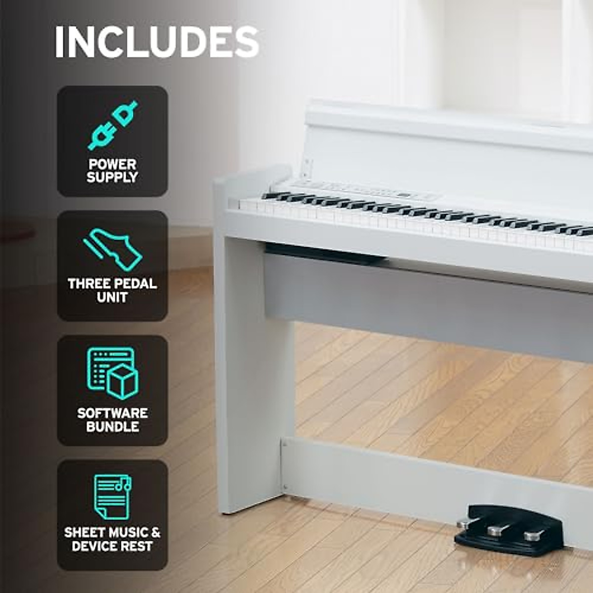 KORG LP-380U Digital Home Piano with 88-Key Fully Weighted Keyboard, Built-in Speakers, Furniture Stand, and 3-Pedal Unit (LP-380-WH U)